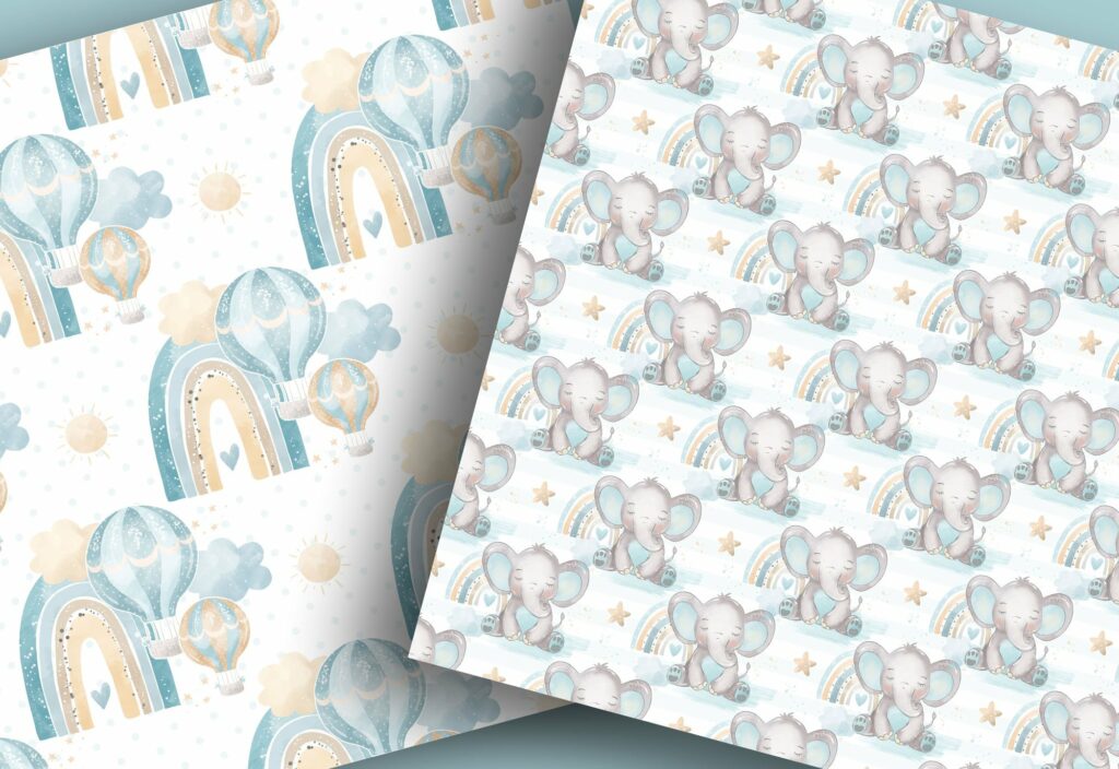 Baby Elephant Boy digital papers – MasterBundles