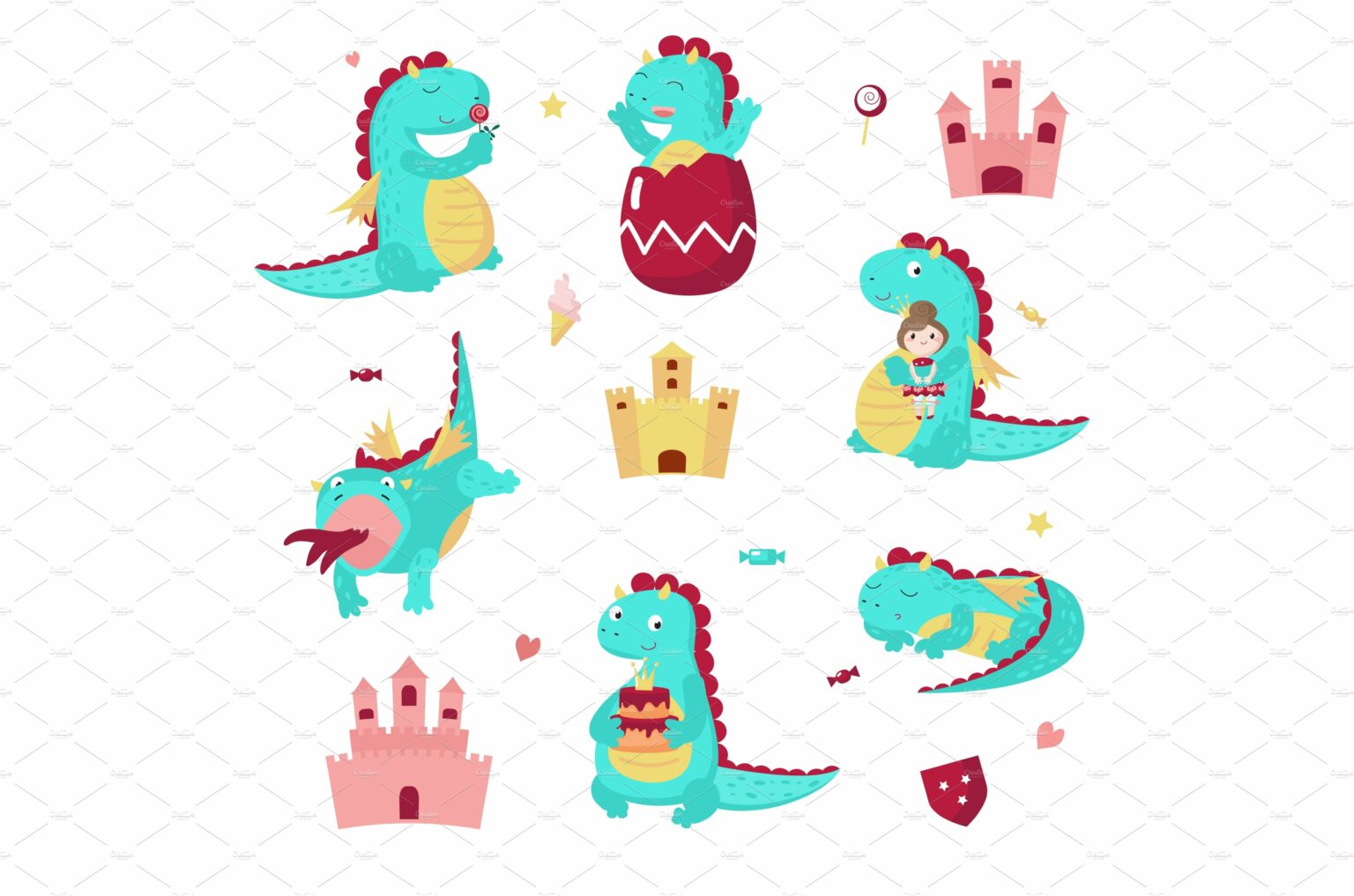 Cute dragon icon set, vector – MasterBundles