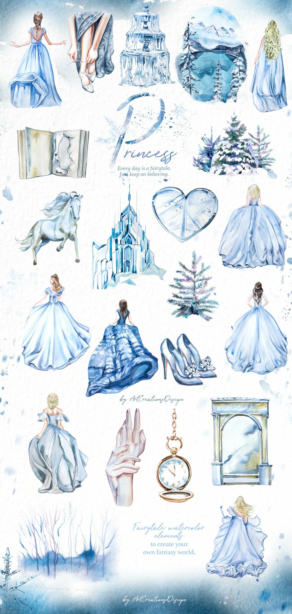 Watercolor Princess Clipart Set – MasterBundles