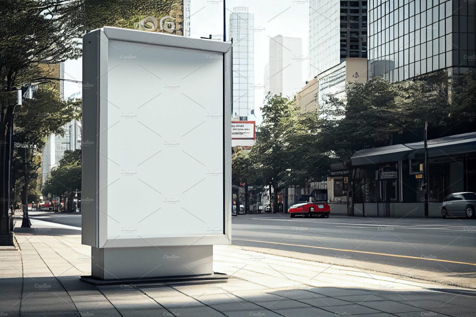 Billboard mockup at bus stop. Blank street billboard poster stand mock ...