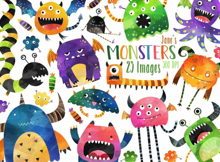 Watercolor Monsters Clipart – MasterBundles