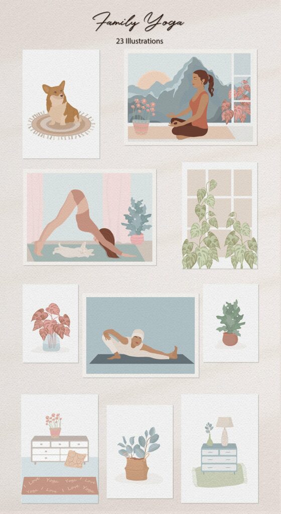 Family Yoga 1 Illustration Set – MasterBundles