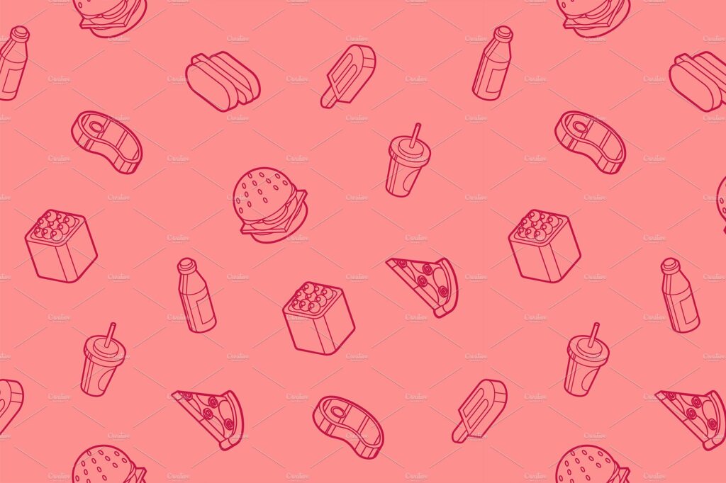 Fast food outline isometric pattern – MasterBundles