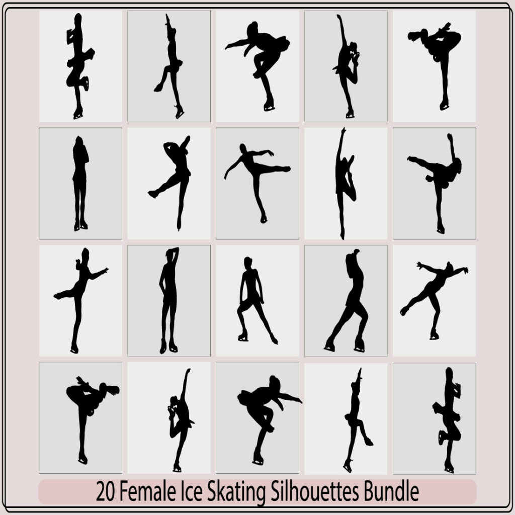 Skating people silhouette,Figure ice skating vector silhouettes,Over ...