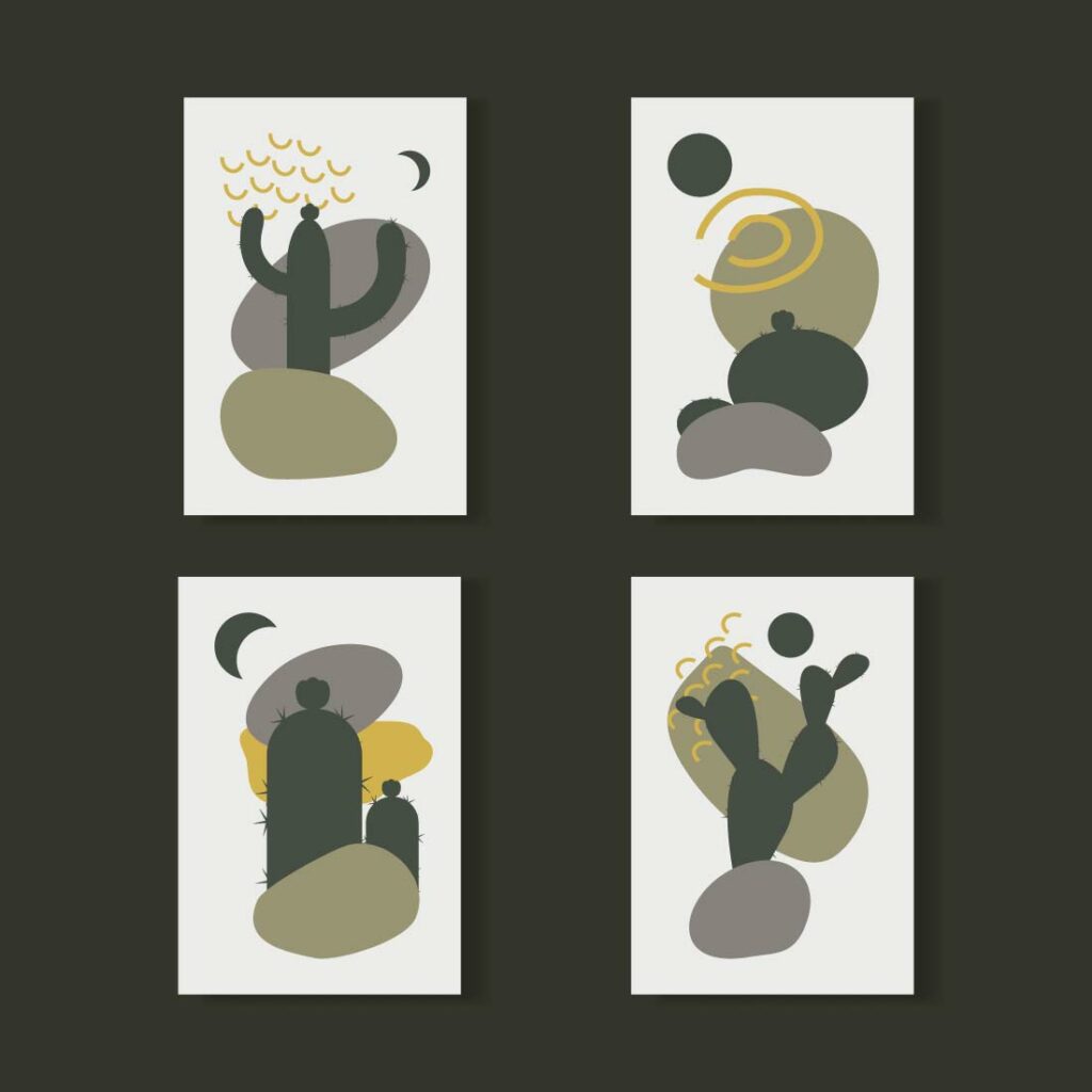 Modern abstract aesthetic posters with cactus vector illustration only ...