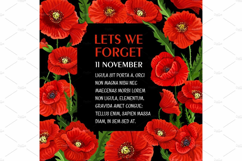 Remembrance day 11 November vector poppy poster – MasterBundles