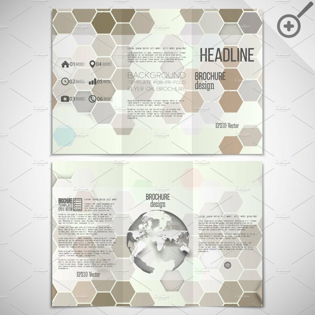 Tri-fold brochures with hexagons – MasterBundles