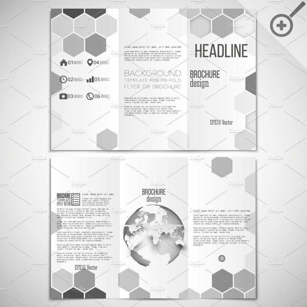 Tri-fold brochures with hexagons – MasterBundles