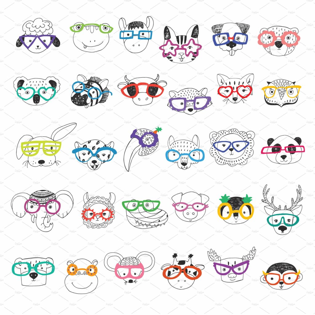 Animal Faces In Trendy Glasses – MasterBundles
