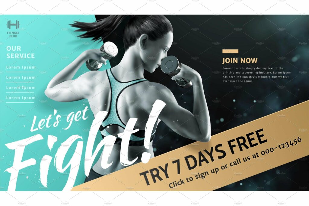 Fitness woman with dumbbell ads – MasterBundles