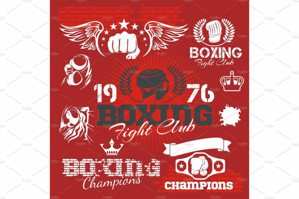 Boxing labels and icons set. Vector – MasterBundles