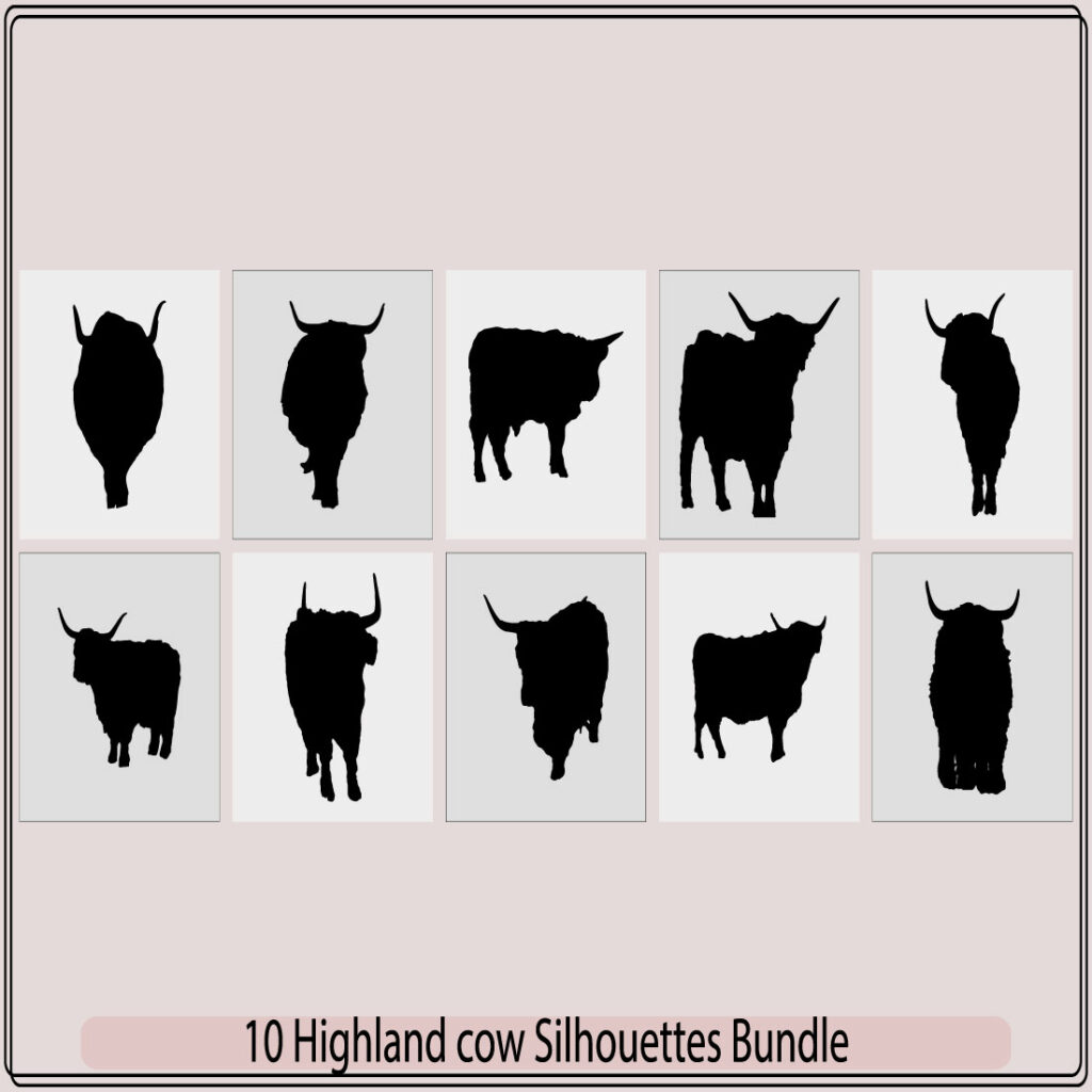 Highland Cow silhouette,Vector Illustrated portrait of Highland cattle ...