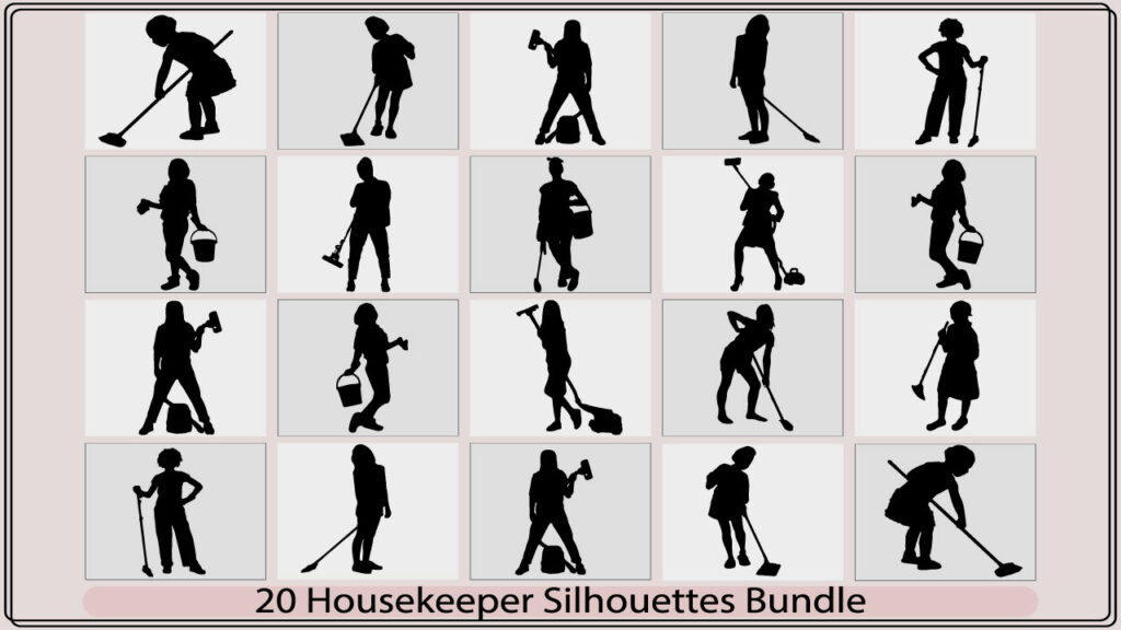 Silhouette of female cleaner,cleaning maid silhouette vector ...