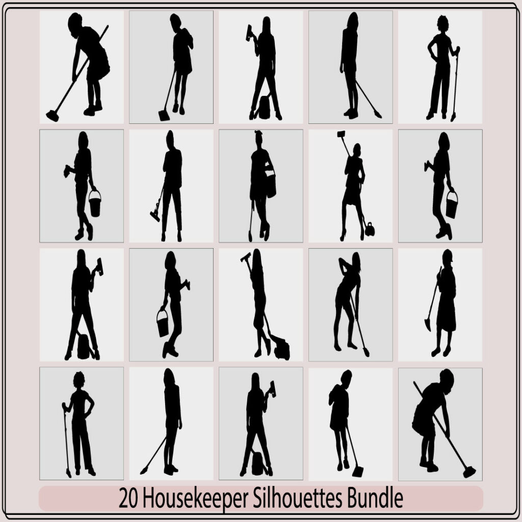 Silhouette of female cleaner,cleaning maid silhouette vector ...
