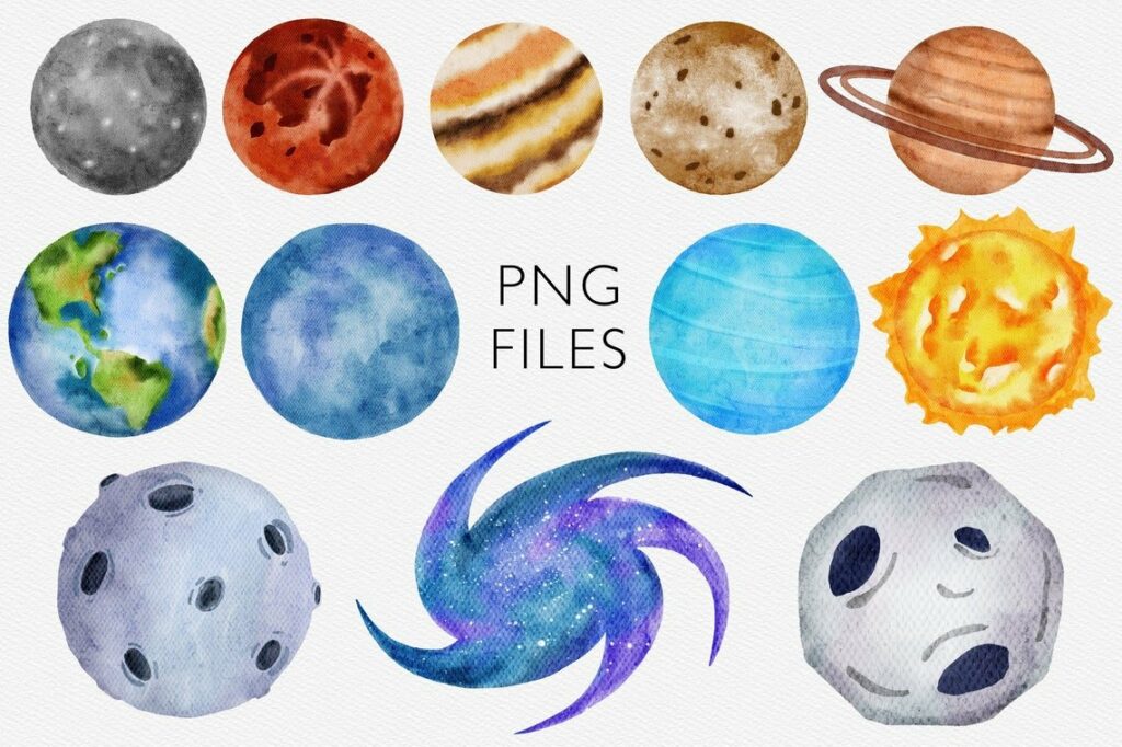 Watercolor space Solar system – MasterBundles