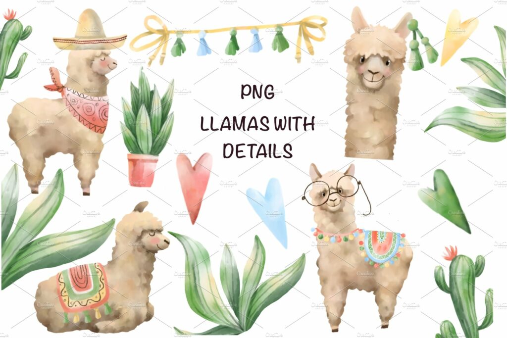 Llamas Watercolor – MasterBundles