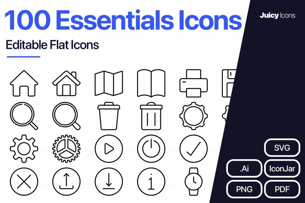 100 Essentials Line Vector Icons – MasterBundles
