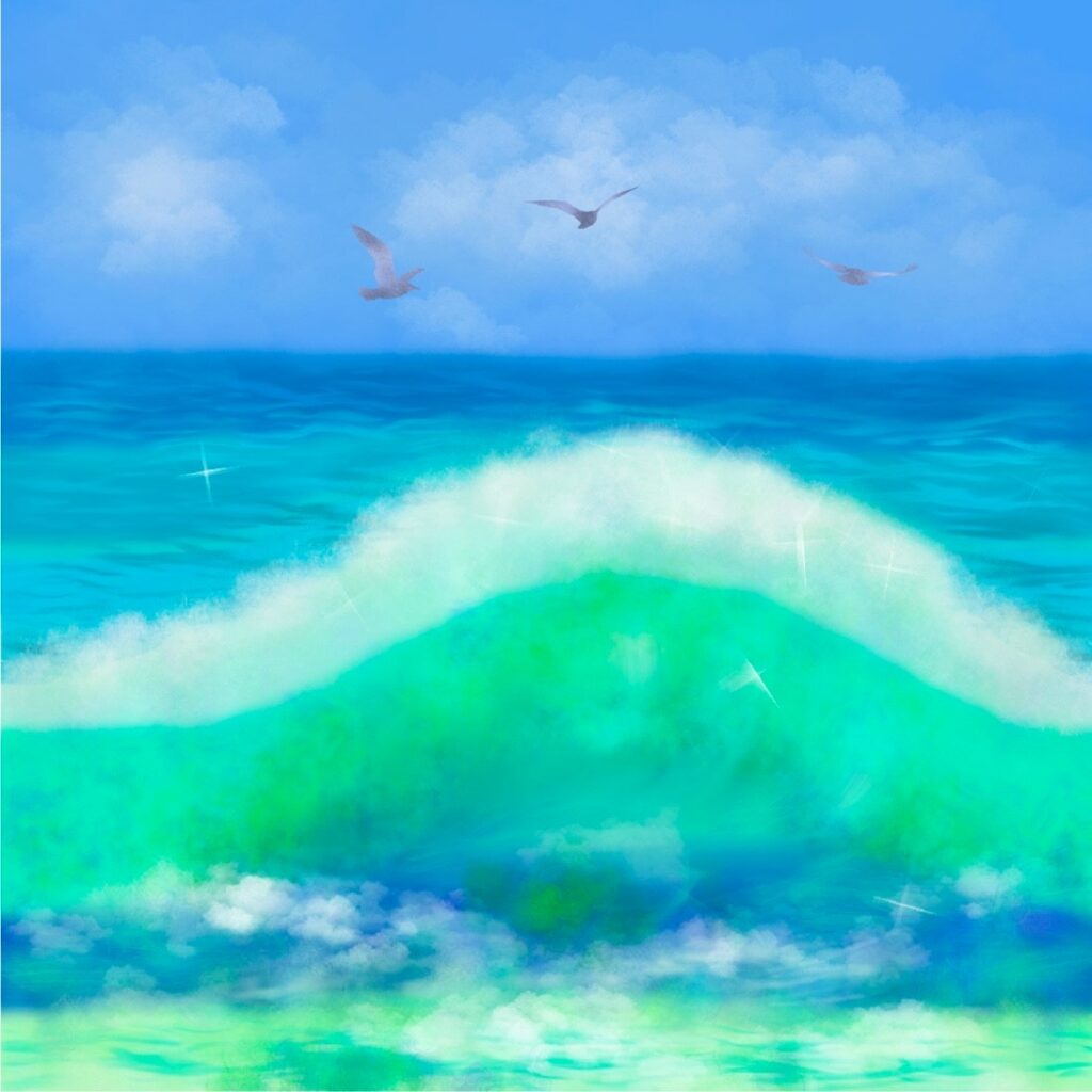 Sea.Waves.Seagulls.Digital art - MasterBundles