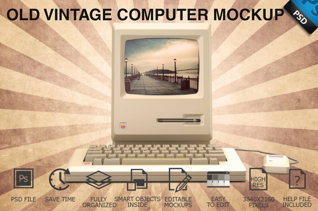 Old Vintage Computer Display Mockup – MasterBundles