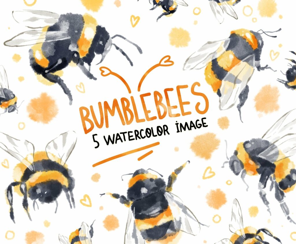Watercolor Bumble bee clipart. – MasterBundles