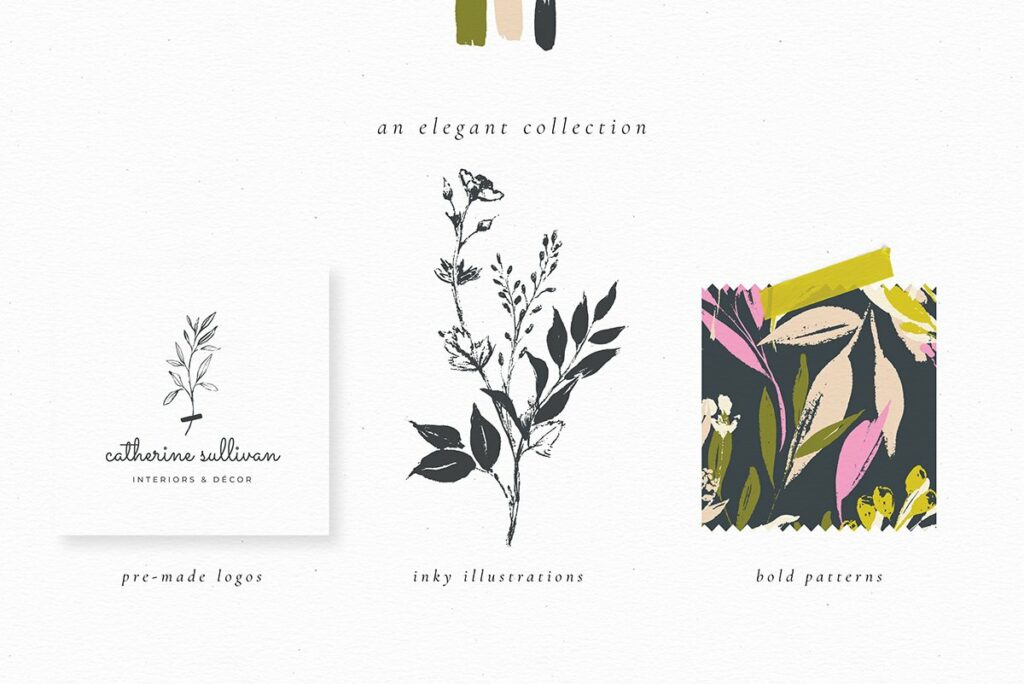 Ink botanicals, logos & patterns – MasterBundles