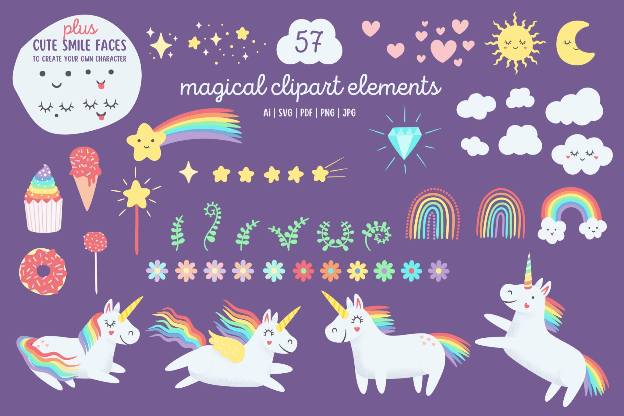 Happy Rainbow Unicorns Clipart Pack – MasterBundles