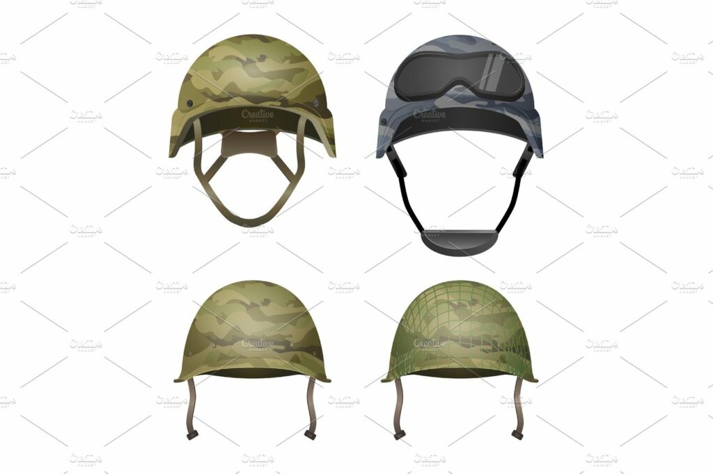 Set of military camouflage helmets in khaki camo colors – MasterBundles