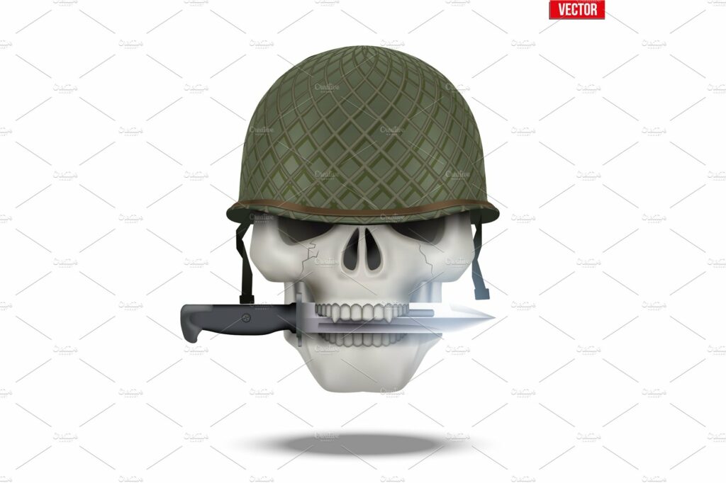 Skull with Military helmet and knife – MasterBundles