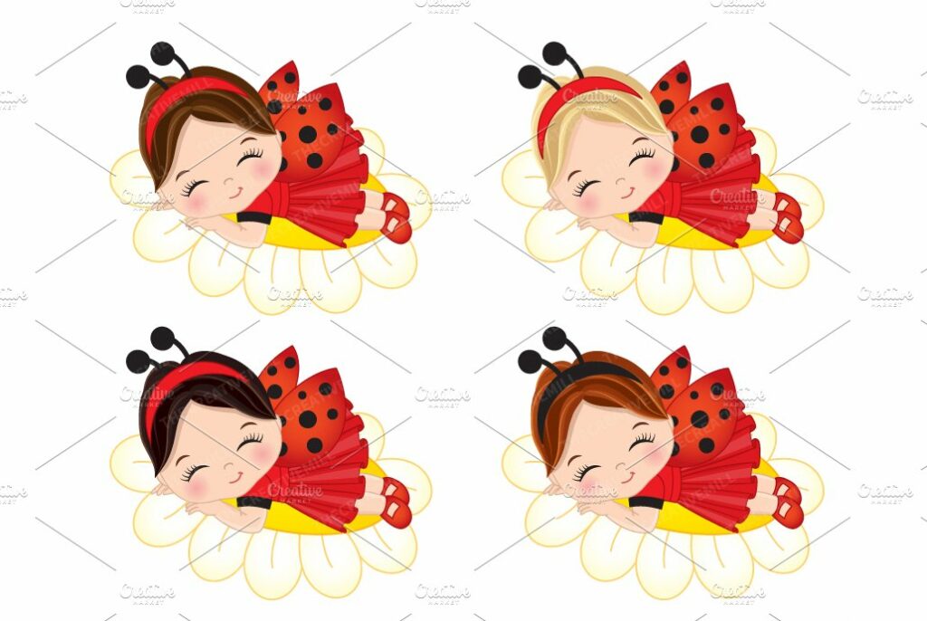 Vector Little Girls, Vector Ladybugs – MasterBundles