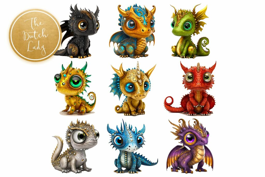 Cute Little Dragons Clipart Set – MasterBundles