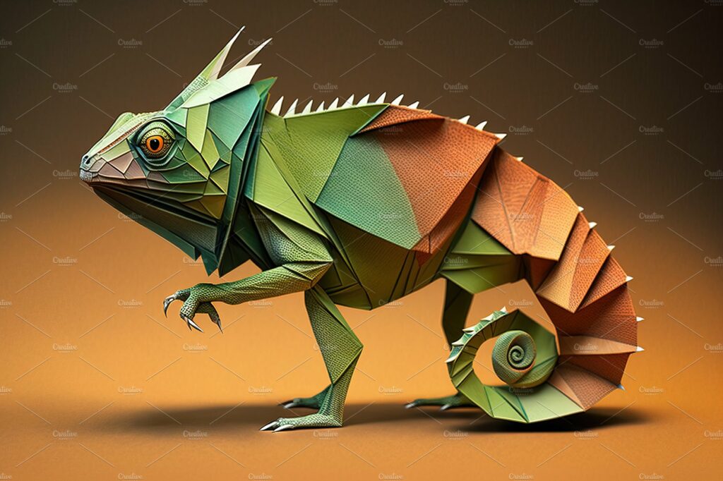 Chameleon paper origami art. Reptile – MasterBundles