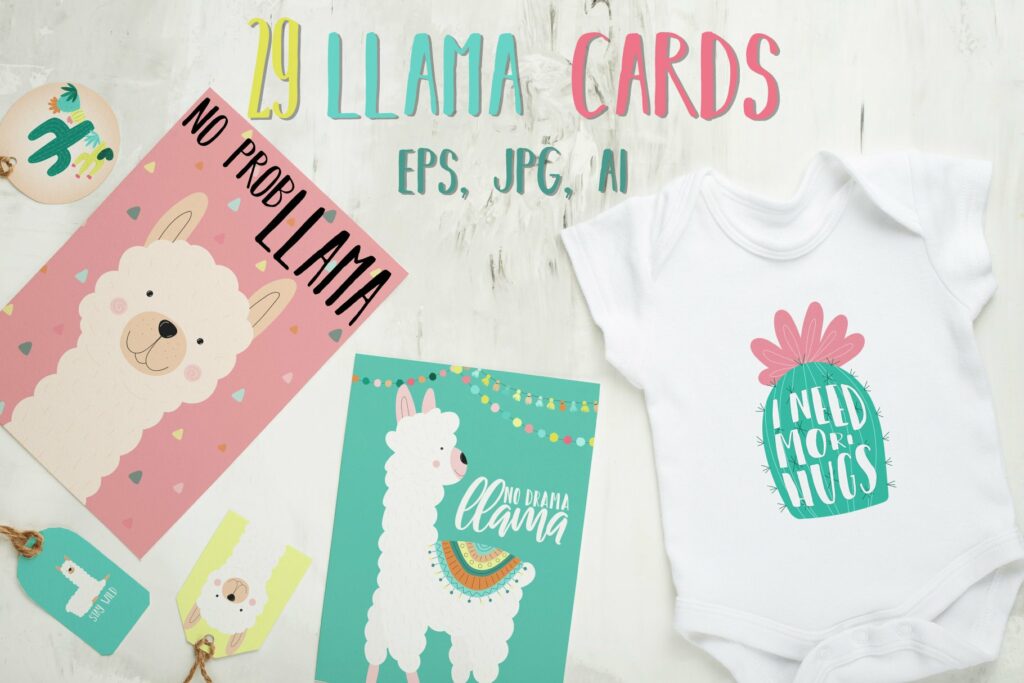 Hand-drawn llama collection – MasterBundles