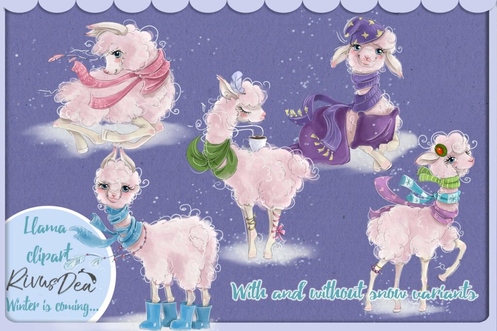 Cute llama alpaca digital clipart – MasterBundles