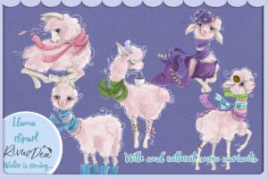 Cute llama alpaca digital clipart – MasterBundles