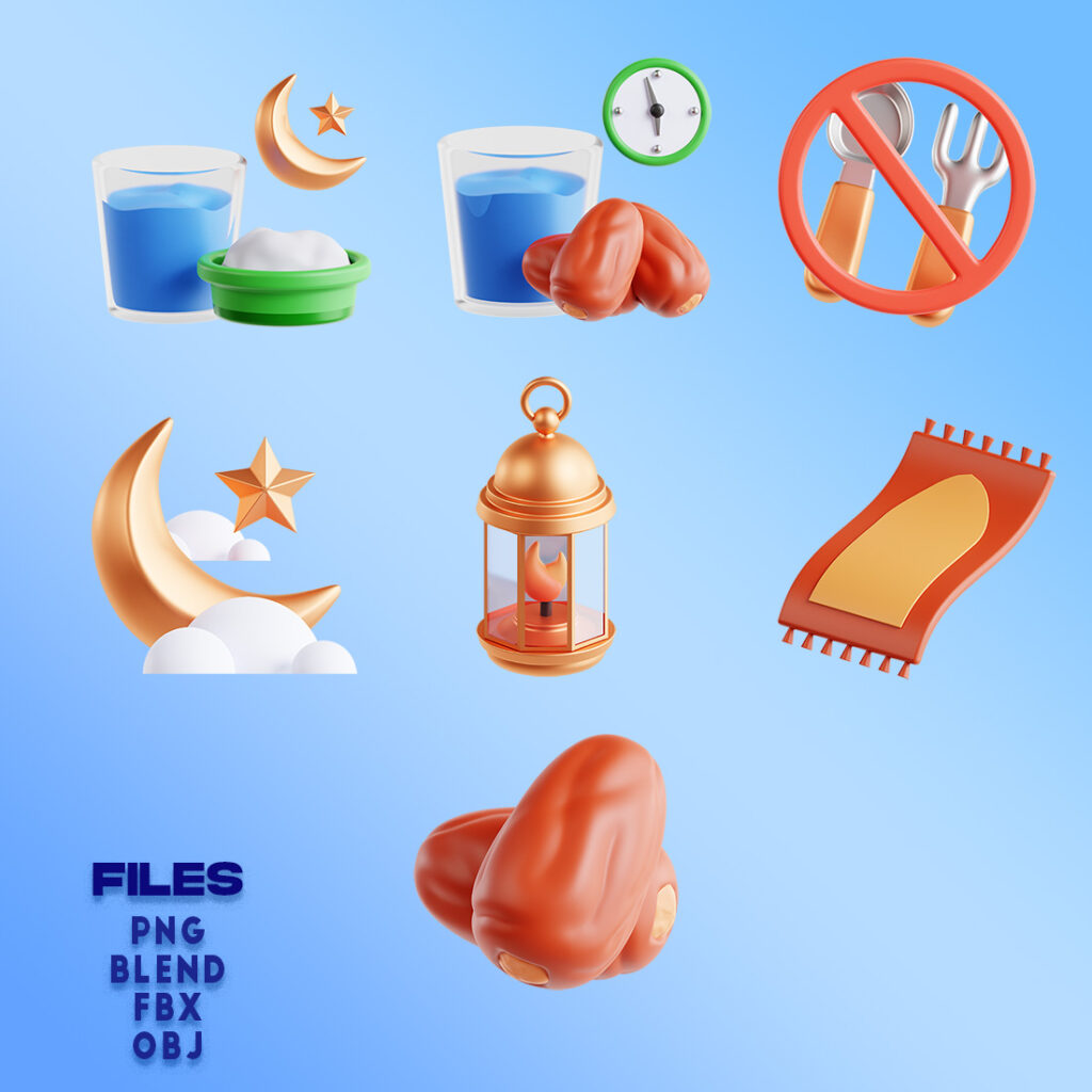 Lowpoly 3d icons Islamic with Transparent Background - MasterBundles