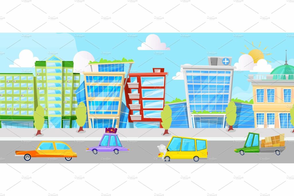 City street with cartoon cars – MasterBundles