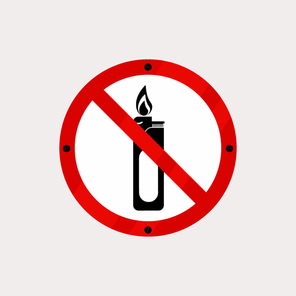 Warning no food, drink, smoking and lighter sign and symbol graphic ...
