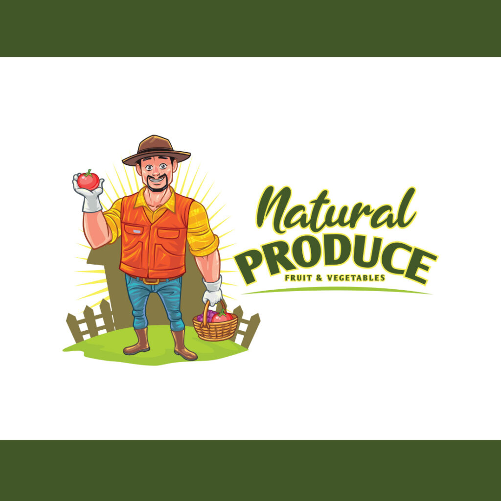 Natural Produce - Farmer Mascot Logo Design - MasterBundles