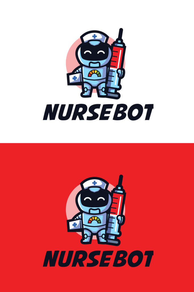 Nurse Robot Character Mascot Logo Design - MasterBundles