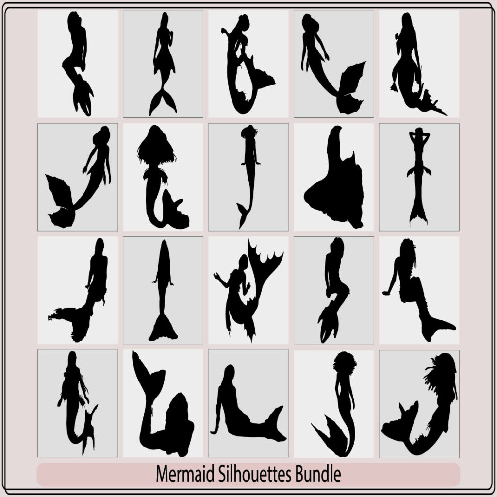 Silhouette of a mermaid collection vector illustration,Vector ...