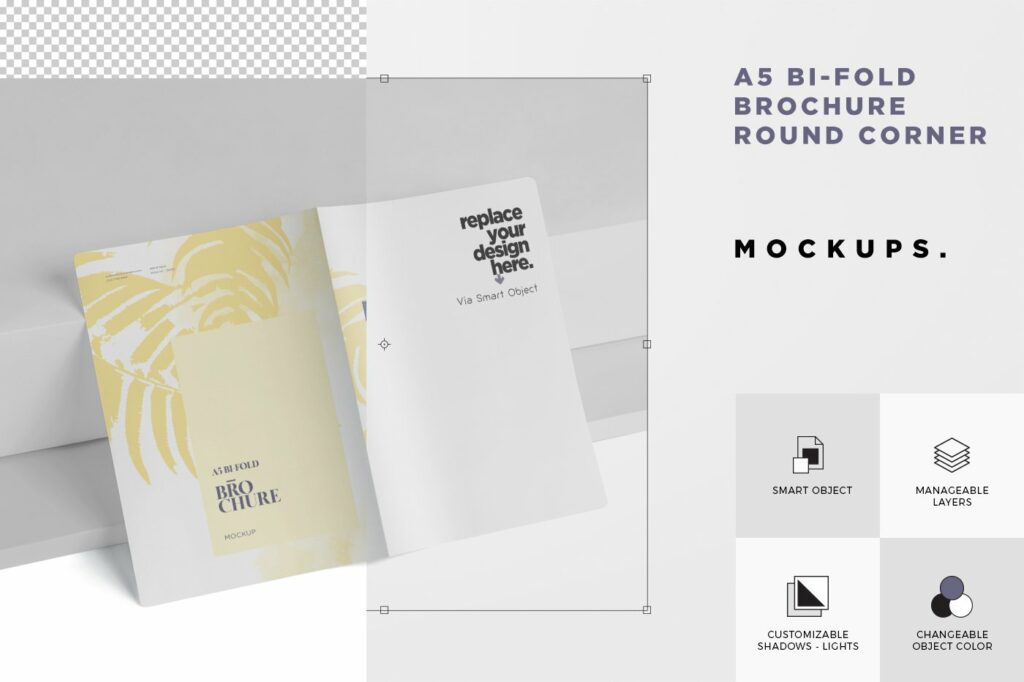 A5 Bi-Fold Brochure Mock-Up Round – MasterBundles