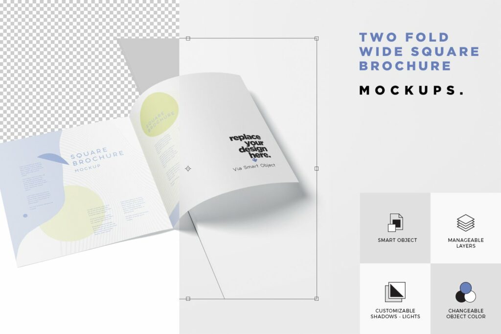 Two Fold Wide Square Brochure Mockup – MasterBundles