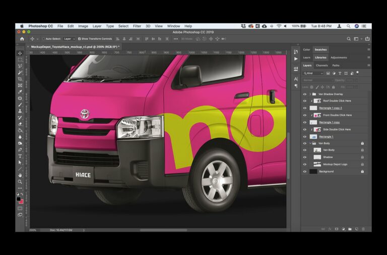 4K Work Van Toyota HiAce PSD Mockup – MasterBundles