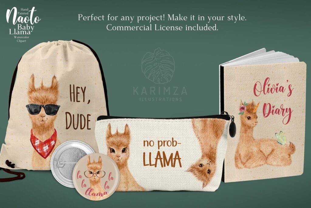 Watercolor Llama clipart, Alpaca PNG – MasterBundles