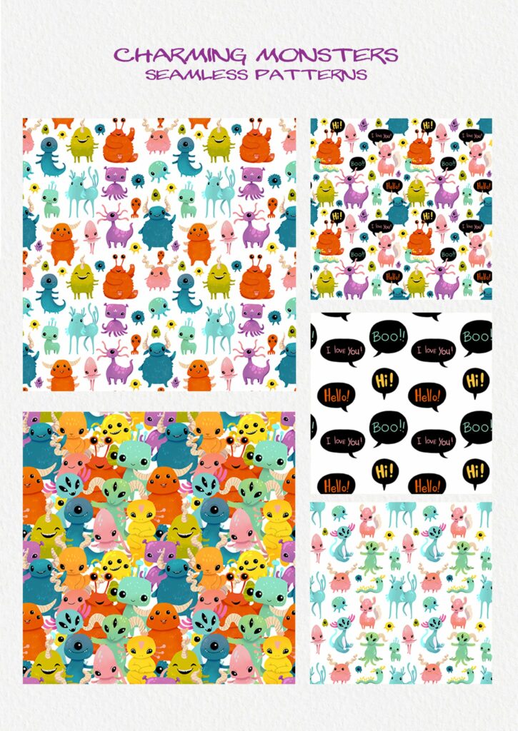 Charming Monsters Clipart & Patterns – MasterBundles