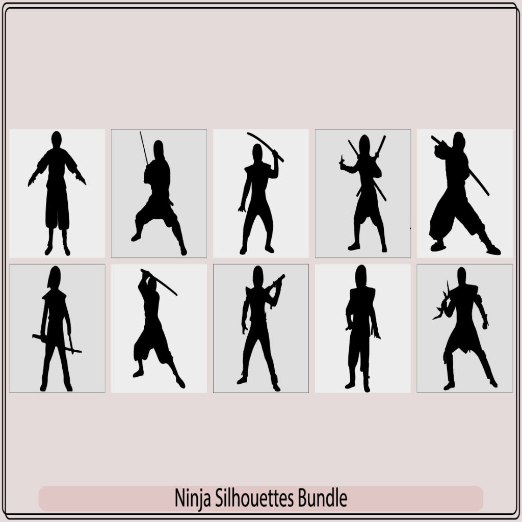 ninja silhouette vectors,Ninjas in various fighting poses silhouette ...