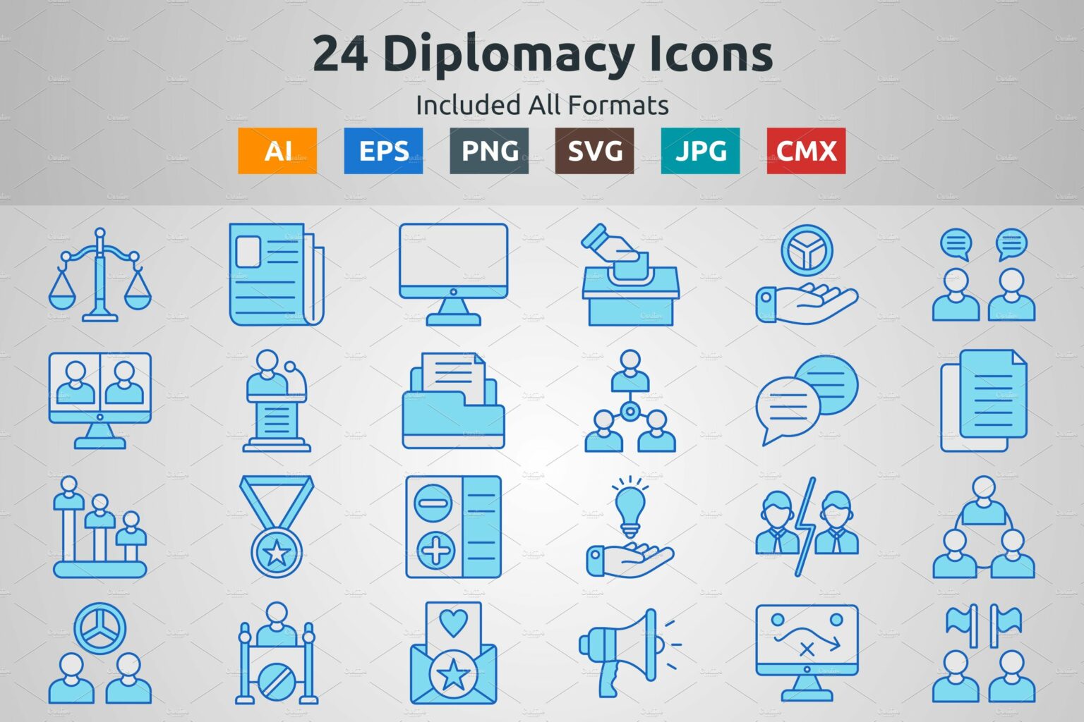 Blue Filled Outline Diplomacy Icons – MasterBundles