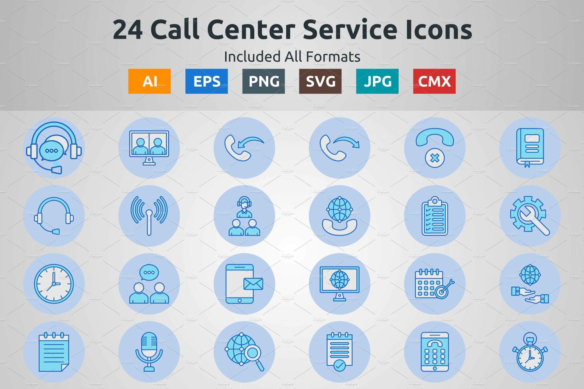 Blue Filled Circle Call Center Icons – MasterBundles