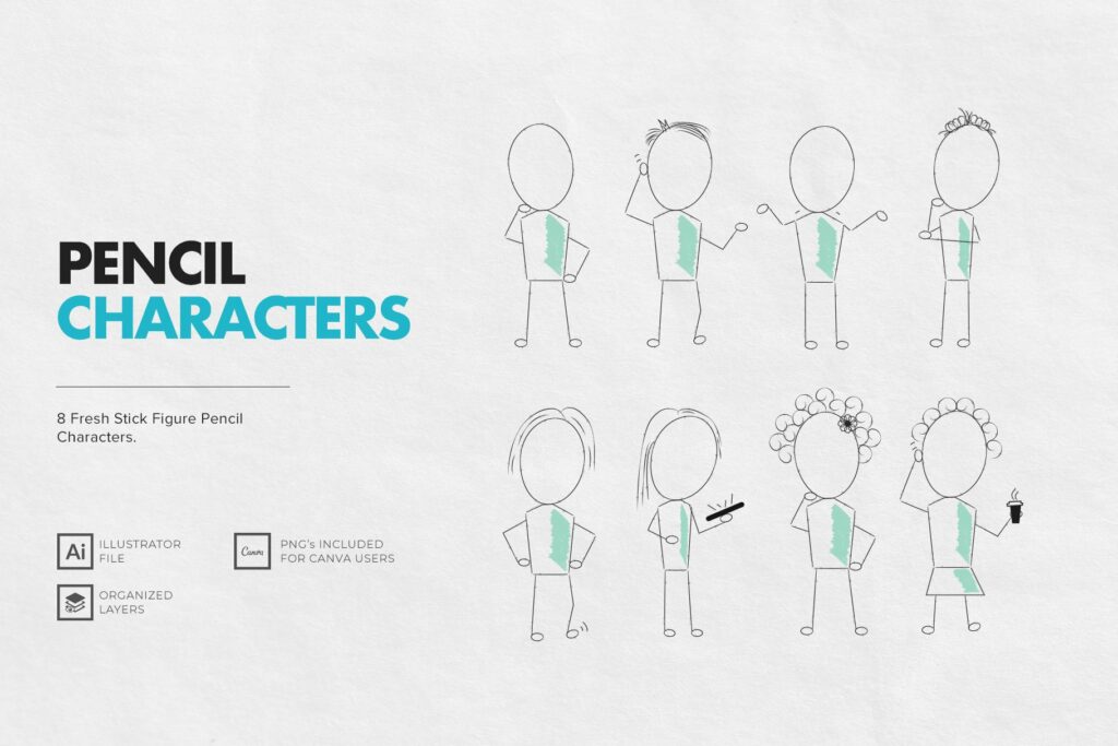 Stick Figure Pencil Characters – MasterBundles