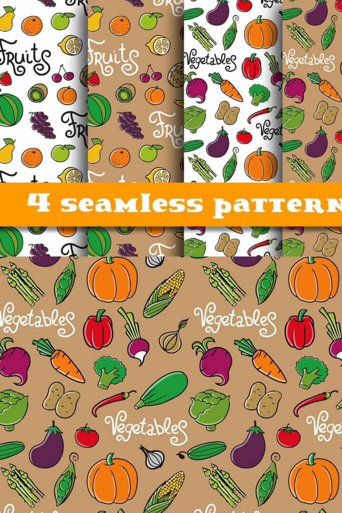 4 patterns with vegetables & fruits – MasterBundles